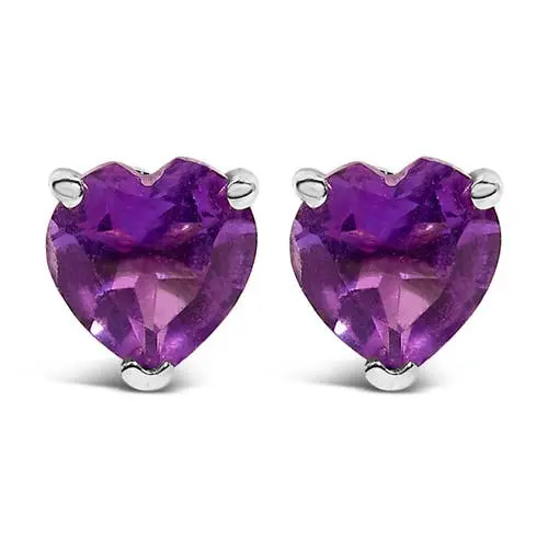 HAUS OF BRILLIANCE 14k Gold Heart Cut Gemstone Stud Earrings - Purple Amethyst | White